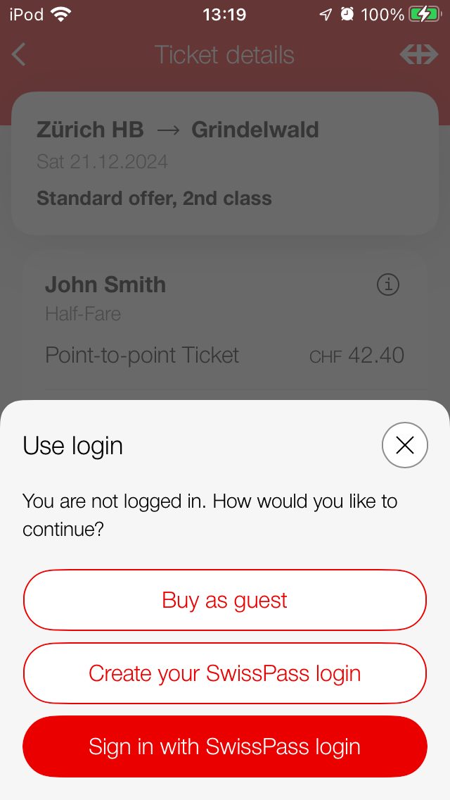 Using SBB app & Swiss Half Fare Card