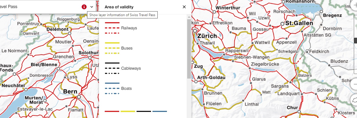 Swiss Travel Pass: different validity area from online map to pdf map